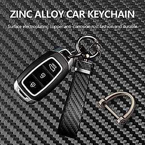 Turcee Carbon Fiber Car Keychain,Interior Accessories Keychains Leather Car Key Fob,Car Accessories Key Ring&Anti-Lost D-Ring(Black)