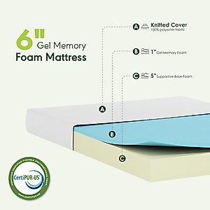 Furinno Tidur Cooling Gel Memory Foam Mattress, 6 Inch, California King