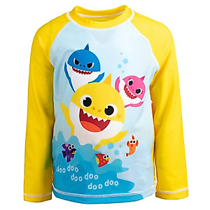 Pinkfong Baby Shark Daddy Mommy Toddler Boys Swim Rash Guard Swim Trunks Blue 3T