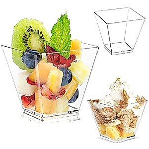 50 Pack 3.5 Oz Plastic Mini Dessert Cups,Square Clear Parfait Cups for Chocolate Desserts, Appetizers,Dessert Samplers,Dessert Shot Glasses & More