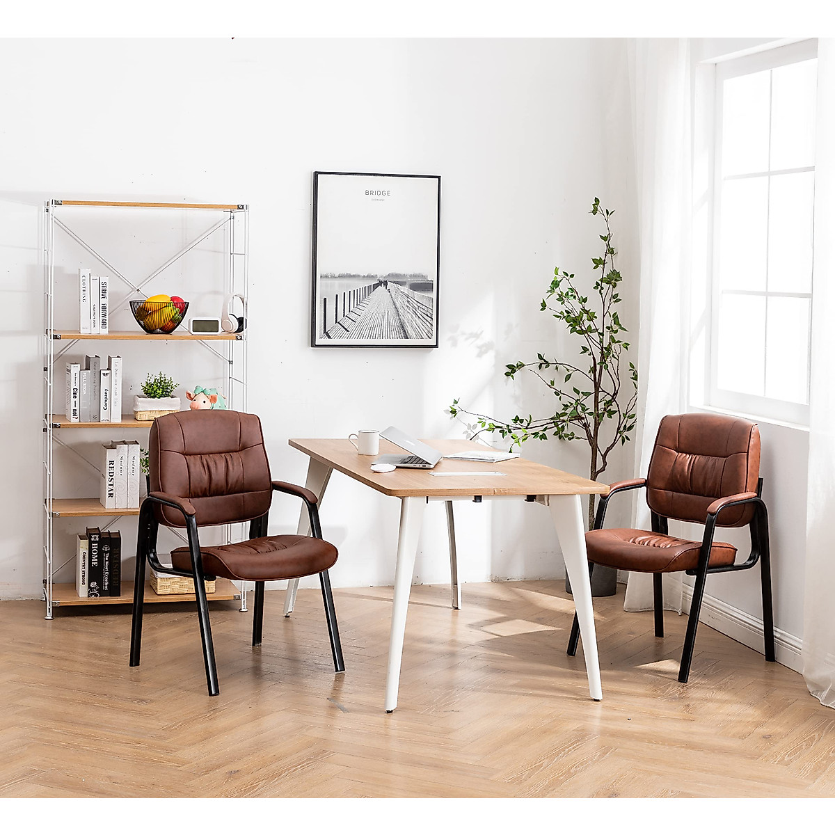 BTEXPERT Brown Leather Office Executive Waiting Room Guest Reception Side Conference Chair, BB5046BR