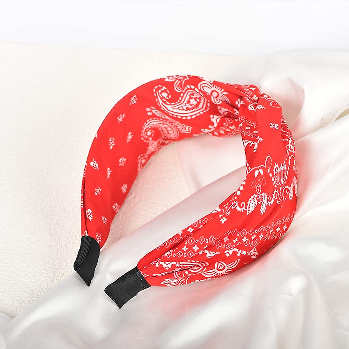 Red Knotted Boho Paisley Headband for Women's Hair - Non-Slip Turban Twist Knot Bandana Hairband