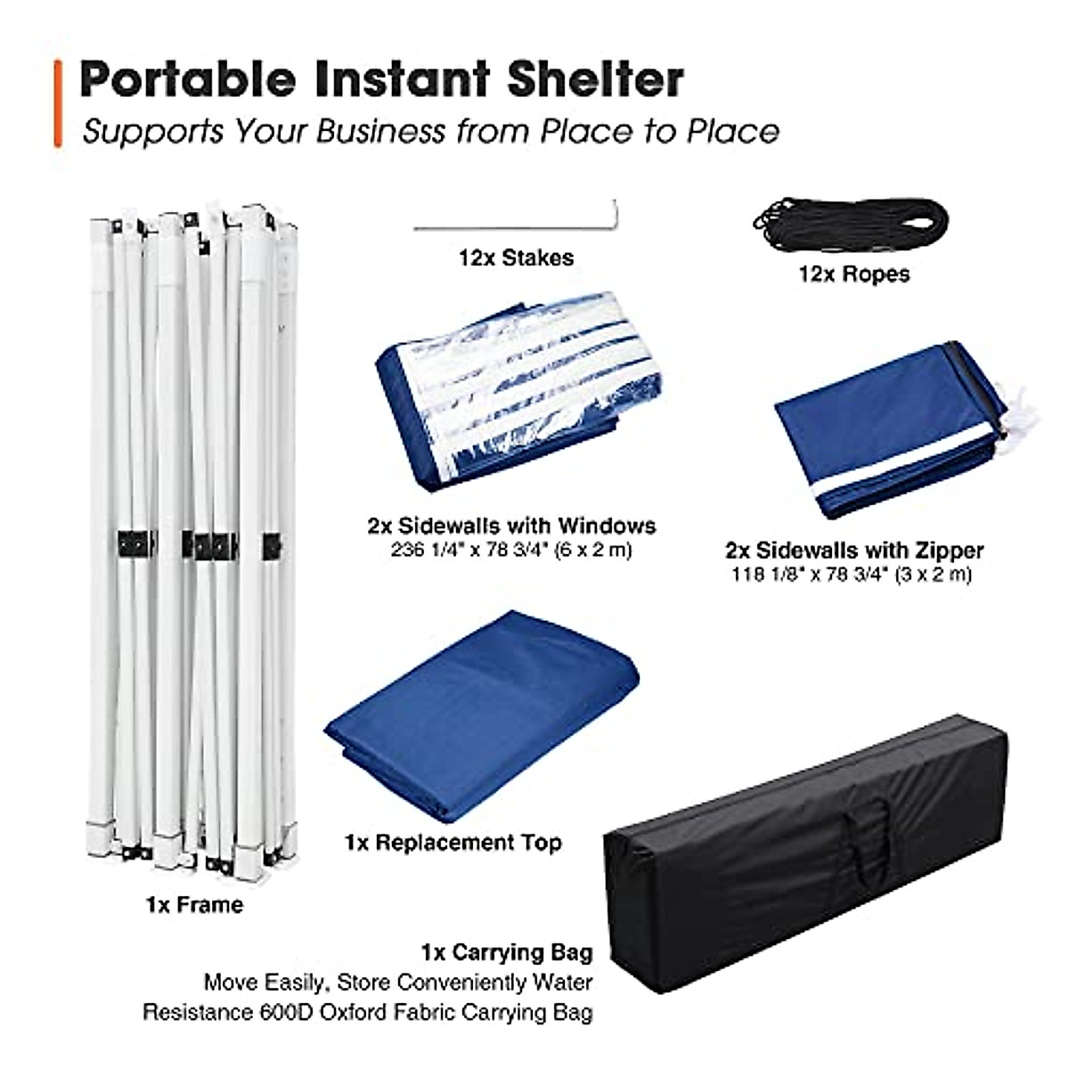 Yescom 10x20' Heavy Duty Enclosed Pop Up Canopy Folding with 4 Sidewalls for Outdoor Event Vendor Farmer Flea Market Tent Navy