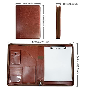 Zippered Padfolio Organizer, WRIYES Leather Planner Binder, 10.2 Inch Portfolio Folder for Documents, Letter Size Business Card Holder for Men&Women (Brown)