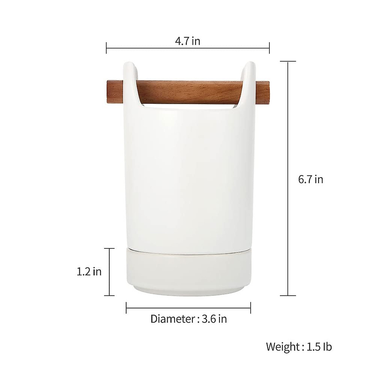 cusinine Kitchen Utensil Holder for Flatware, Silverware, Cutlery and Cooking Accessories, Wood and Ceramic, Countertop and Table Caddy (White)