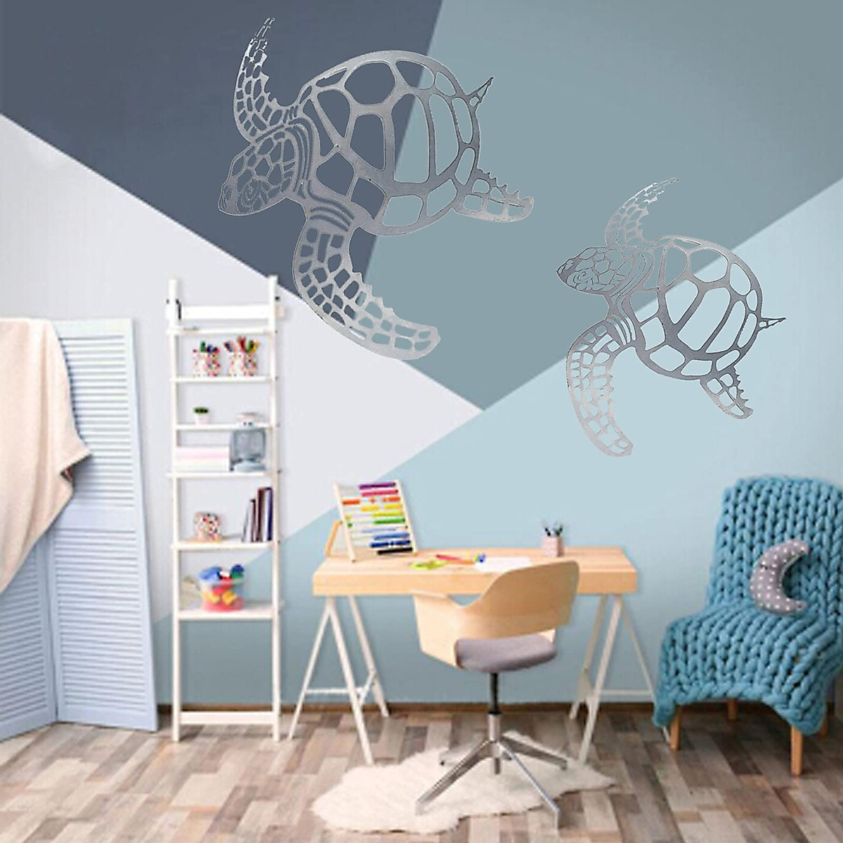 2 Pack Sea Turtle Beach Theme Decor, Metal Sealife Turtle Decor Wall Hanging Beach Sculpture, Farmhouse Turtle Wall Art Room Ornament for Home Indoor Outdoor Bathroom Garden