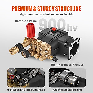 VEVOR Horizontal Triplex Pressure Washer Pump, 3/4" Shaft, 3300 PSI, 3.0 GPM, Replacement Power Washer Pumps Kit, Parts Washer Pump, Compatible with Simpson MorFlex Models 40224, 40225, 40226 etc.