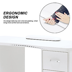 BarberPub Manicure Table, Acetone Resistant Nail Desk, Nail Table with 4 Drawers, 2 Cabinet, Lockable Wheels, Wrist Pad, Nail Desk for Nail Tech, Beauty Salon White 0611