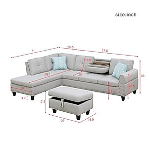 L-Shaped Modular Sectional Sofa Couch with Right Chaise, 5 Seaters Faux Leather Upholstered Corner Sofa&Couch W/2 Cup Holders and Storage Ottoman for Home Apartment Office Living Room Furniture Sets