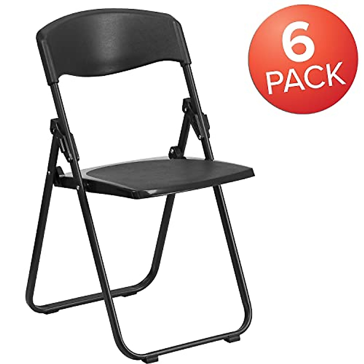 Flash Furniture 6 Pack HERCULES Series 500 lb. Capacity Heavy Duty Black Plastic Folding Chair with Built-in Ganging Brackets