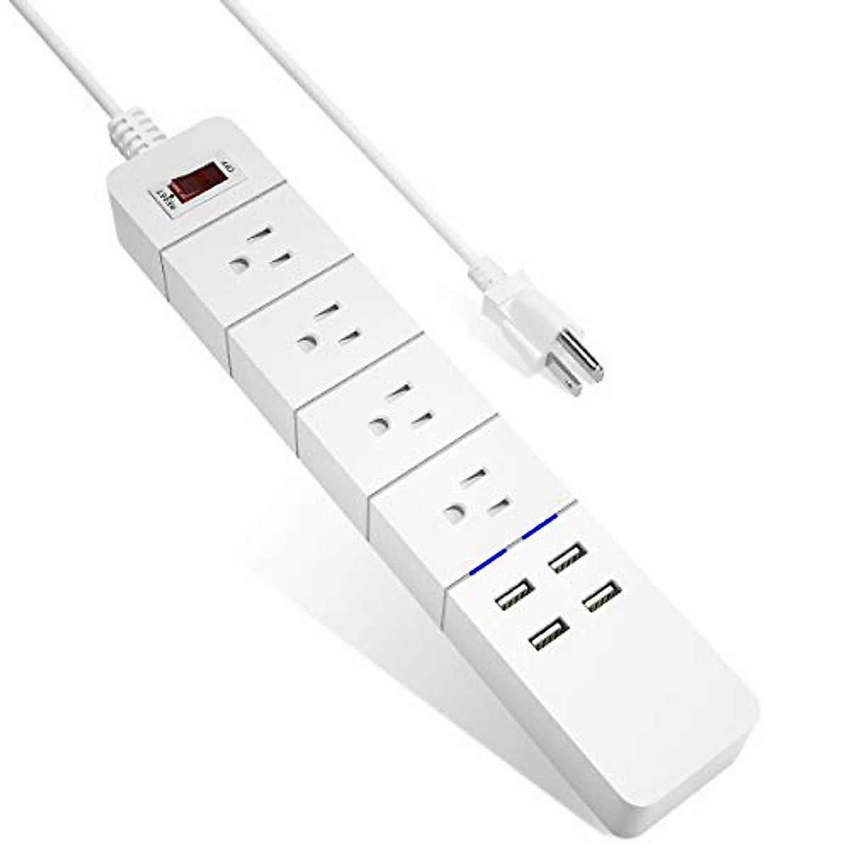 USB Power Strip, 4 USB Ports & 4 Outlets, Fast Charging, White 5.5 ft Cord, 1875W/15A Protector for Desktop, Home, Office & Nightstand Charging Station - Duvik