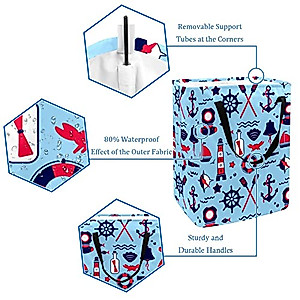 DJROW Laundry Basket Vector Pattern of Anchor Sailboat Shape and Line Collapsible Laundry Hamper for Bathroom Bedroom Home Toys and Clothing Organization