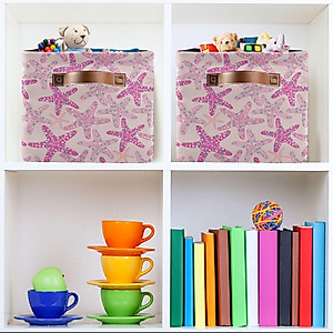 Pink Starfish Storage Basket Bins Sturdy Toy Storage Organizer Bins Laundry Basket with Handles for Playroom Living Bed Room Office Clothes Nursery,1 pcs