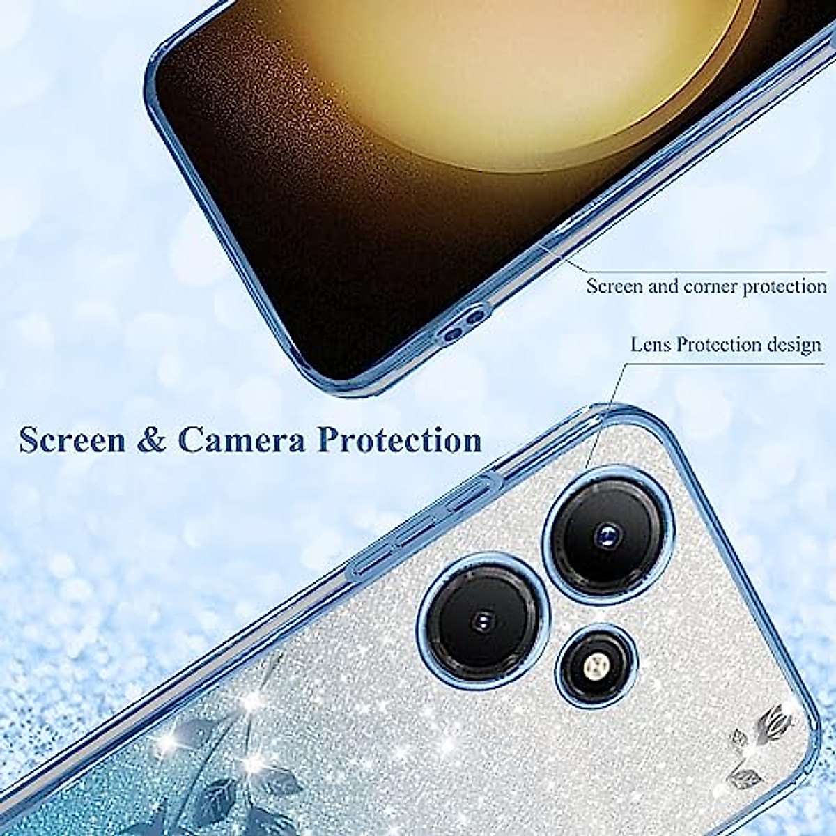Yarxiawin for Infinix Hot 30i Case Clear Glitter Sparkle Luxury Shiny Infinix Hot 30i Phone Case Silicone TPU Soft Flower Transparent Shockproof Cover Pruple Thin (Blue)
