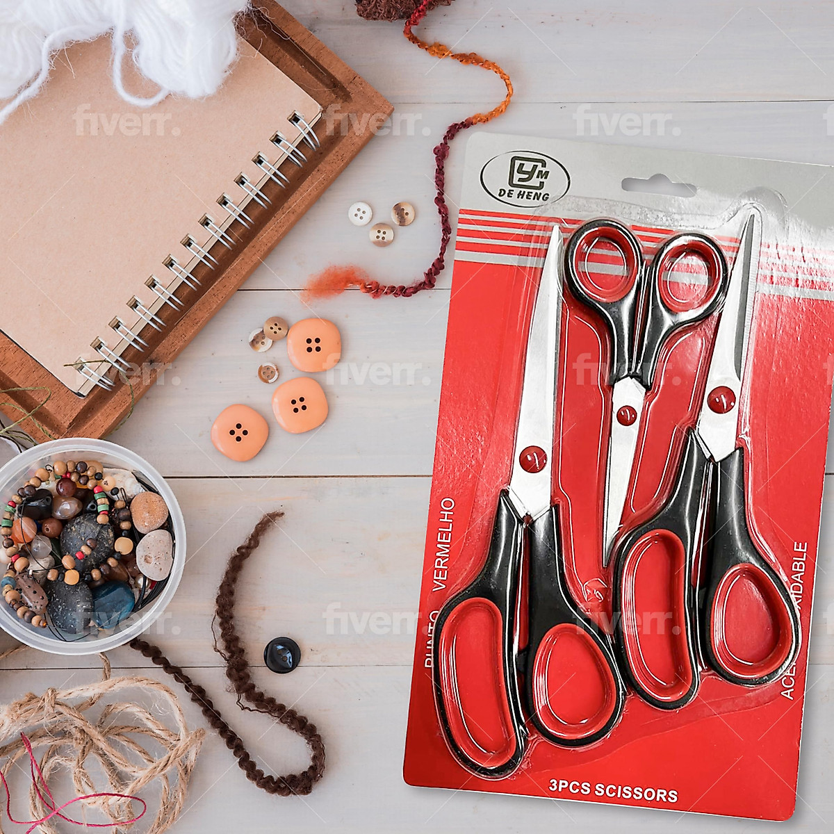 Scissors All Purpose Heavy Duty Pack of 3 – Ultra Sharp Stainless Steel Craft Scissors – Ergonomic Handle Office Scissors with Comfortable Non-Slip Grip – Adult Scissors for Sewing, Arts, Crafts