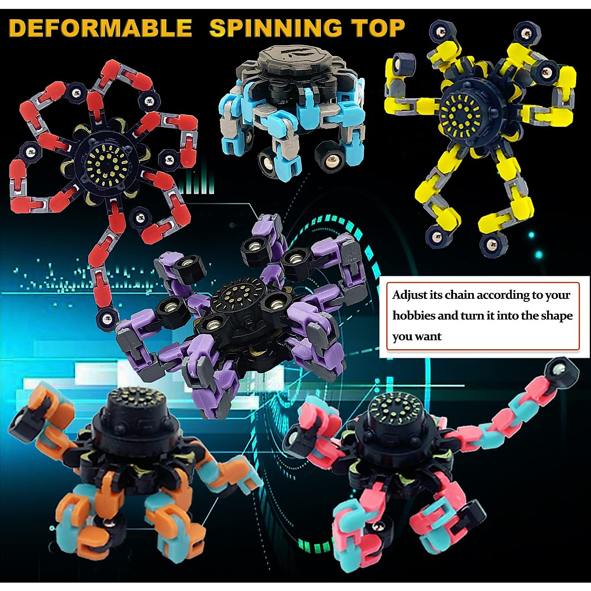 18PC Funny Sensory Fidget Toy Hand Fidget Spinners Toys Stress Relief Gyro Toy Fingertip Gyro Toy Fidget Robot Spinner Fingertip Gyro Spinner Chain Robot Toy Stress Relief Spinner Toys for Kids Adults