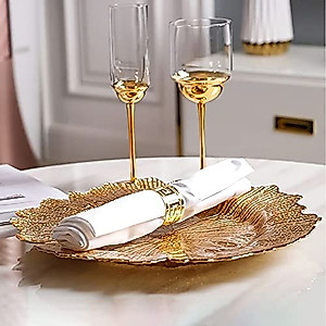 WUWEOT 12 Pack 13" Gold Charger Plates, Plate Chargers with Flora Reef Design, Plastic Round Ruffled Rim Dinner Charger Plates for Dinner Wedding Party Decoration