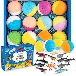 Bath Bombs for Kids with Surprise Inside - 12Pcs Kids Bubble Bath Fizzies with Sea Animal Toys. Gentle and Kids Safe for Skin Moisturize. Birthday Christmas Gifts for Boys Girls