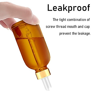 Bumobum Dropper Bottles 4oz, Amber Glass Bottles with Dropper for Essential Oils with Labels and Funnels, 2 Pcs Tincture Bottles with Golden Top (Unbreakable Plastic Eye Dropper with Measurements)