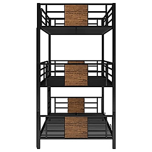 Metal Triple Bunk Bed for Kids,Twin-Over-Twin-Over-Twin Bunkbeds with Ladder and Safety Guardrails for Kids/Teen/Adults Bedroom,Divided into 3 Separate Beds,No Box Spring Needed,Brown