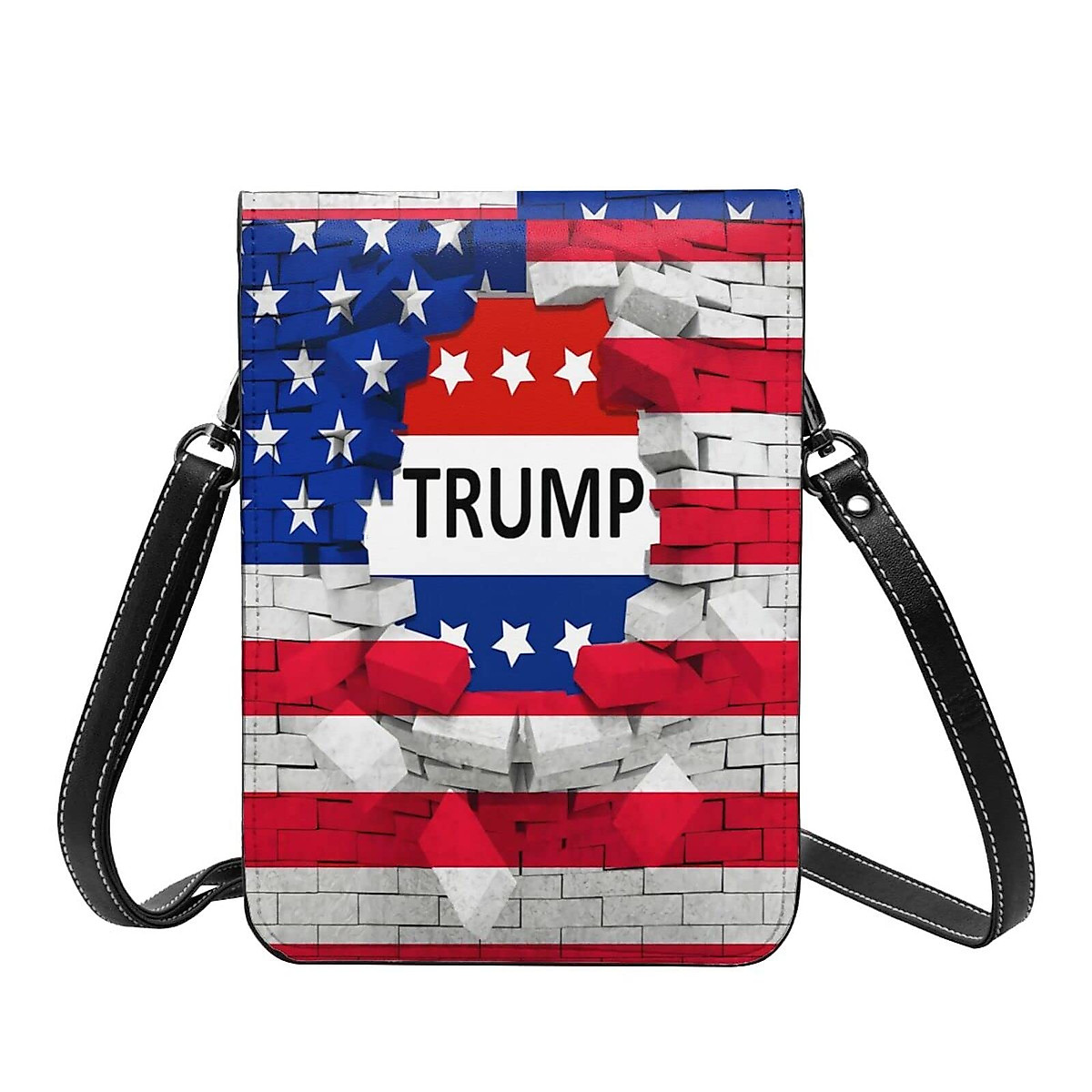 American Flag Trump Cell Phone Purse, DRAYTSO Crossbody Bag Small Leather Shoulder Bag for Women Wallet Sling Bags Handbag with Adjustable Strap