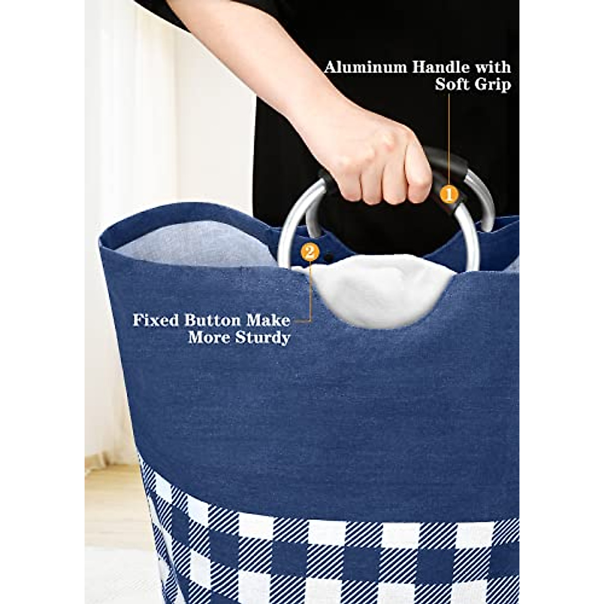 BlissTotes Large Laundry Basket Laundry Hamper Bag Washing Bin Clothes Bag Collapsible Tall With Handles Waterproof Travel Bathroom College Essentials Storage For College Dorm, Family (Blue, M)