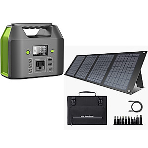 EnginStar Portable Power Station 150W 155Wh,40W Solar Panel, Power Bank with 110V AC Outlet, Foldable Solar Panel for Portable Power Station, 6 Outputs External Battery Pack with LED Light,QC3.0 USB