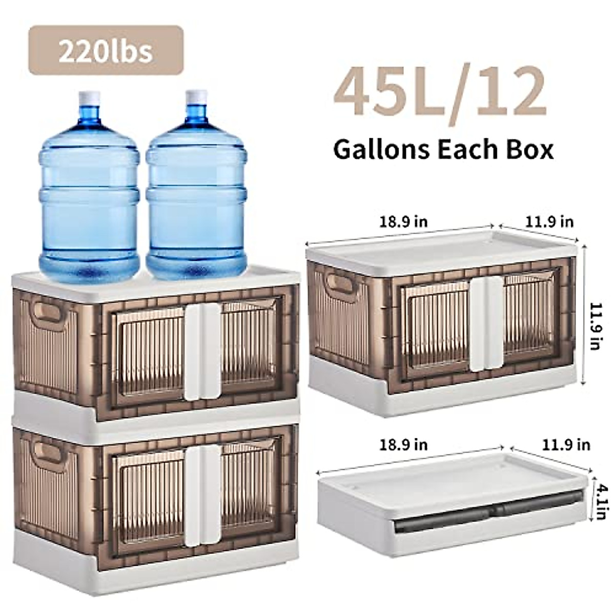 Storage Bins with Lids, Storage Bins with Wheels, Stackable Storage Bins Organization, Plastic Storage Bins, 12 Gal Large Storage Boxes, 3 Packs Collapsible Storage Bins with Door