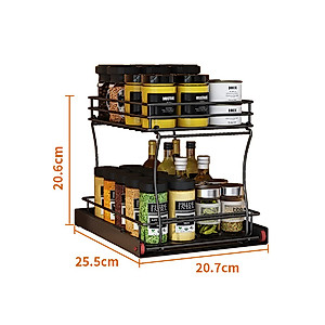 Pull Out Spice Rack Organizer for Cabinet,Under Sink Storage Organizer ,2 Tier Slide Out Storage Shelf for Kitchen Pantry Closet (L, Black)