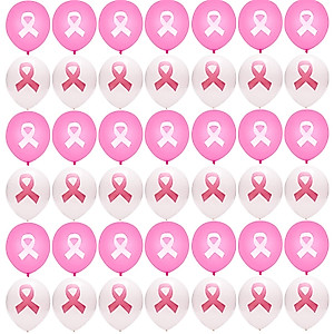 Llxieym 60 Pieces Pink Ribbon Balloons Breast Cancer Awareness Balloons Set for Party with 6 Rolls Ribbons (pink&white)
