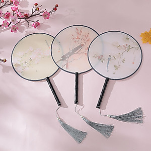 EKZIM Ancient Wind tuan Fan Blank Wholesale Hanfu Dance Advertising Palace Fan Round Fan DIY Material Package Classical Silk Fan Beige