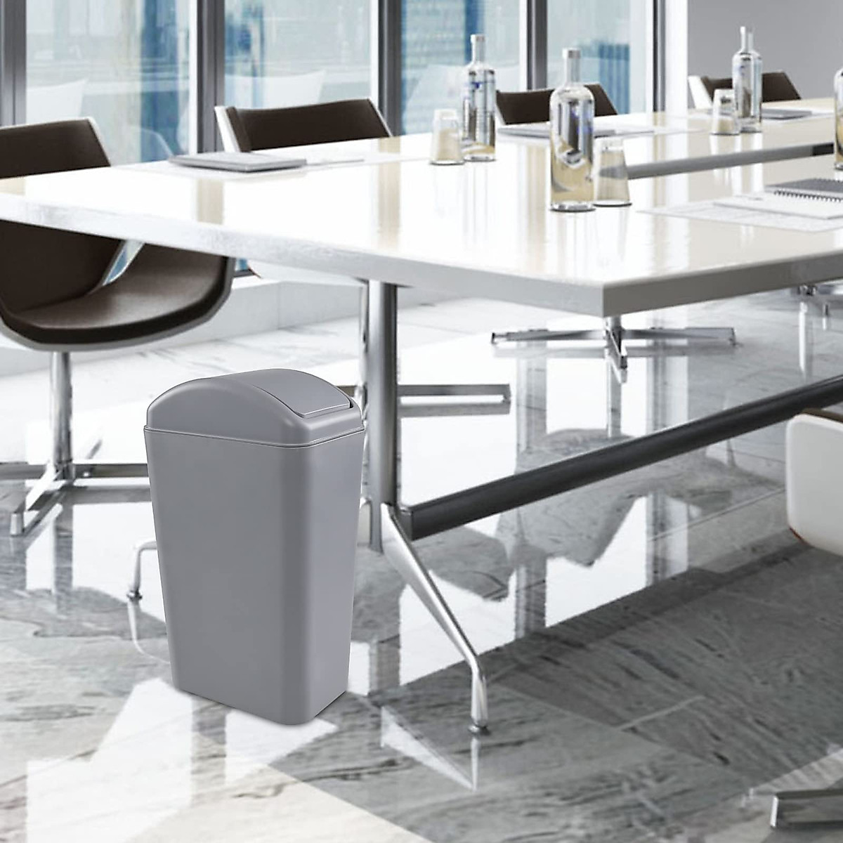 CadineUS 14 Liter Plastic Trash Can with Lid, Kitchen Bathrooom Office Garbage Bin Set of 2