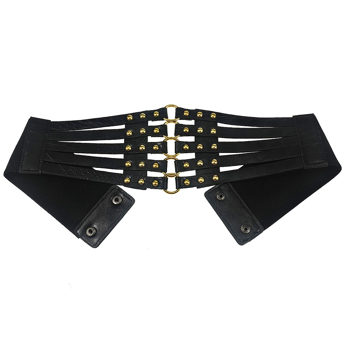 Fashion Women's PU Leather Wide Waist Belt Hollow Out Rivets Stretch Cinch Waistband
