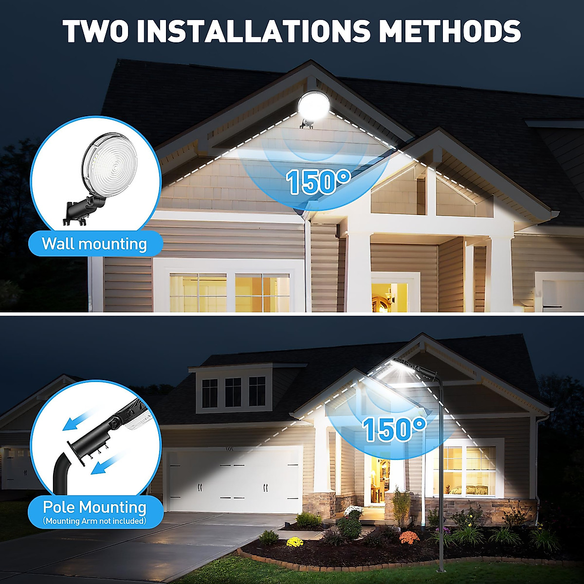 Barn Light,150W 20000LM 6500K Daylight Dusk to Dawn Outdoor Lighting with Photocell,Adjustable Angle,IP66 Waterproof Street Lights for Security/Farmhouse/Garage