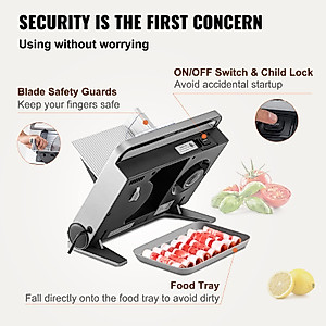 VEVOR Meat Slicer, 45W Electric Deli Slicer with Two 7.5" Stainless Steel Removable Blade, 0-15 mm Adjustable Thickness for Home Use, Child Lock Protection, Food Slicer Machine for Meat Cheese Bread