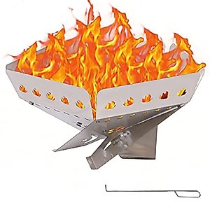 Lineslife Portable Collapsible Fire Pit for Camping, Stainless Steel Assemblable Firepits for Outside Wood Burning for Backyard, Patio, Garden