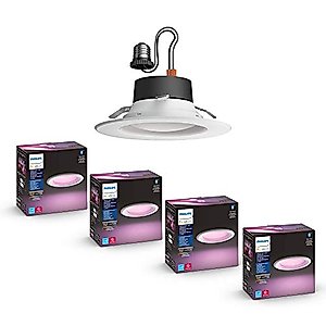 Philips Hue White & Color Ambiance 4-Pack Smart Retrofit Recessed Downlight 4", Bluetooth & Zigbee Compatible (Hue Hub Optional), Smart Ceiling Lighting
