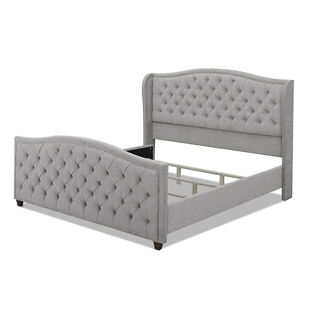 Jennifer Taylor Home Marcella Upholstered Shelter Headboard Bed Set, King, Silver Grey Polyester
