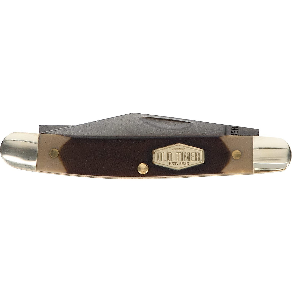 Old Timer 104OTCP Small Canoe 4.7in Stainless Steel Traditional Folding Pocket Knife with Clip Point and Drop Point Blades, Sawcut Handle, and Convenient Size for EDC, Camping, Hunting, One Size,Black