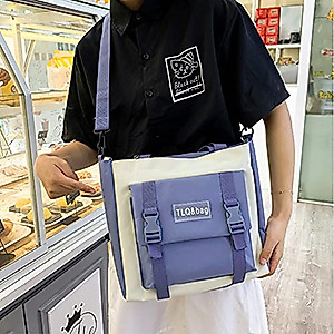 4PCS Canvas School Backpack Combo Set with Kawaii Teddy Bear Pendant Pin Cute Aesthetic Laptop Schoolbag Shoulder Tote Bag (Blue)