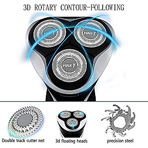 MAX-T Men Electric Razor, Rechargeable Wet & Dry Rotary Electric Shaver for Men (Black)