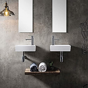 DeerValley DV-1V081L Liberty Wall Mount Sink, Rectangle Mini Vessel Sink,Small Bathroom Cloakroom White Porcelain Ceramic Wash Basin Right/Left Hand (Left Hand) (Left Hand)