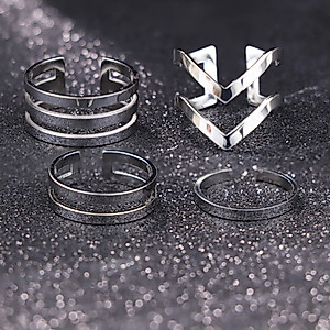 LOYALLOOK 4Pcs 316L Stainless Steel Stackable Knuckle Midi Rings for Women's Minimalist Chevron V Ring Line Adjustable Nail Thumb Ring Set