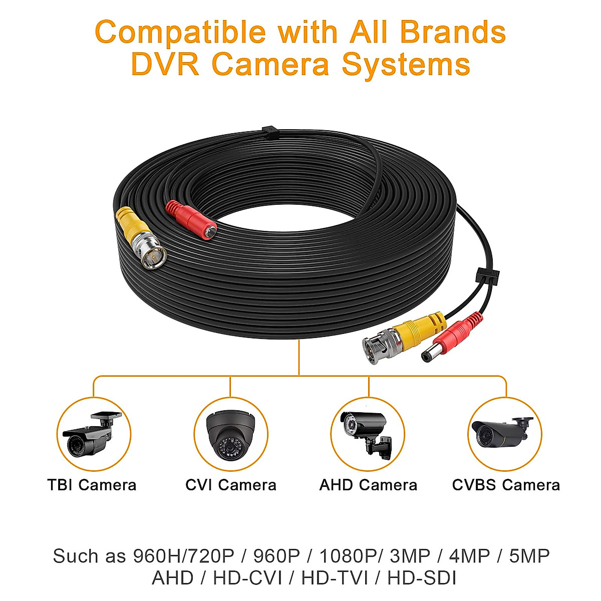 BNC Cable, 200ft 4Pack All-in-One Siamese Video and Power Security Camera Wire Cord with 2 Female Connectors for All Max 5MP HD CCTV DVR Surveillance System