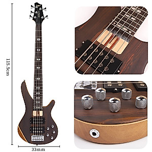 Electric Bass Guitar 5 Strings Full Size P Bass Beginner Kit Black for Starter with Gig Bag, Guitar Strap, and Guitar Cable