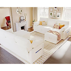 VanAcc Sleeper Sofa, Sofa Bed- 2 in 1 Pull Out Couch Bed with Storage Chaise for Living Room, Sofa Sleeper with Pull Out Bed, White Sherpa Couch