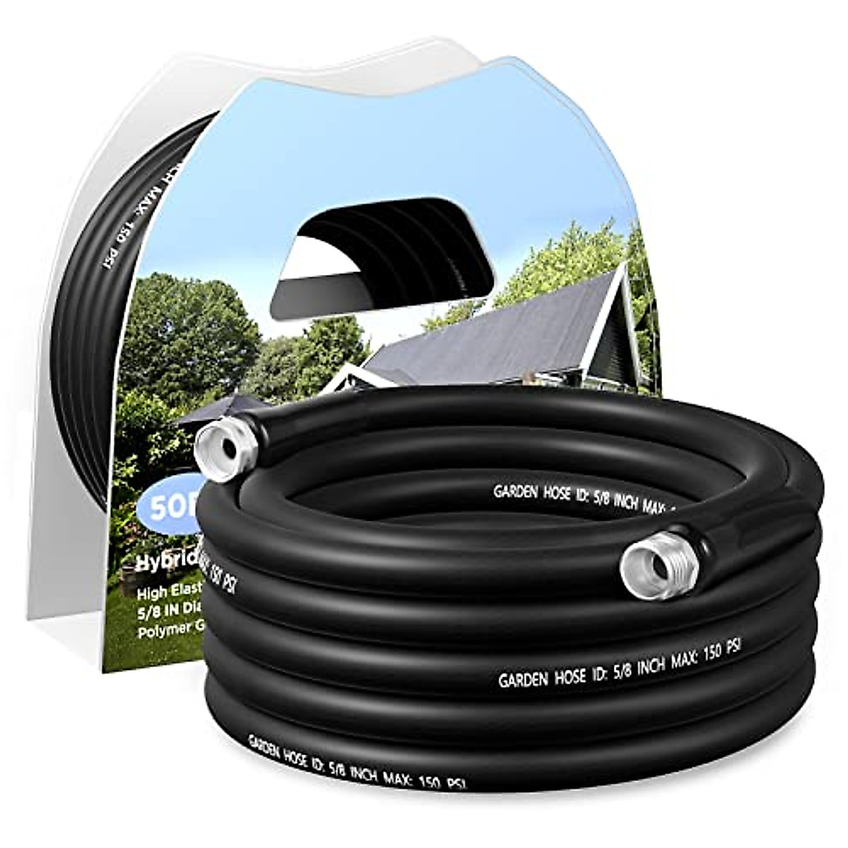 Famyards Garden Hose 50FT, 5/8'' Water Hose Drinking Water Safe Lead-free, No Kink and Leak Garden Hose For RV, Trailer and Camping, Black