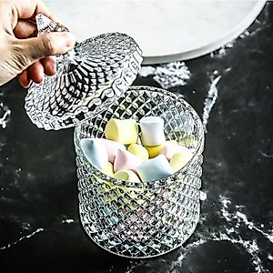 SYglass Glass Jar Bathroom Storage Organizer Cute Qtip Dispenser Holder Vanity Canister Jar Glass with Lid Clear Cotton Ball Storage for Cotton Swab, Cotton Rounds, Jewelry, Candy