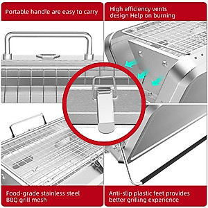 COWEKAI Mini Charcoal Grill, Portable Backpack Stainless Steel BBQ Grill, Table Top Collapsible Barbecue Grill for Small Patio and Backyard, Foldable Outdoor Accessories for Camping, Picnic, Beach