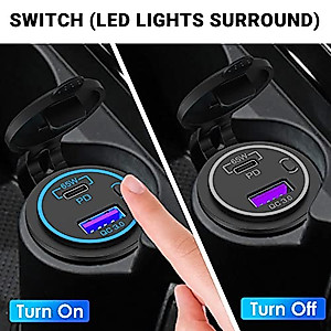 83W 12V USB Outlet Laptop Charger: Newest 2 Pack 65W USB-C PD3.0 and 18W QC3.0 Multi Car USB Port 12V Socket Waterproof with Power Switch for Car Boat Marine Bus Truck Golf Cart RV Moto, etc.